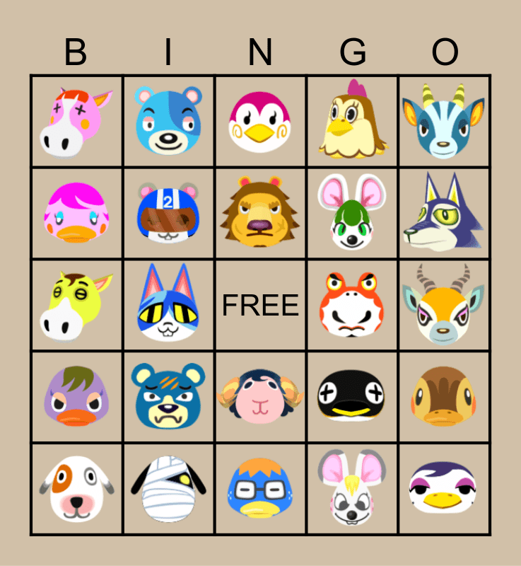 ACNH Villager Hunt Bingo Card