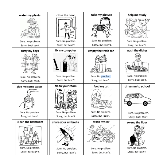Lesson 4 Giving A Hand Bingo Card