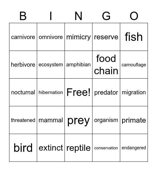 The Animal Kingdom Bingo Card