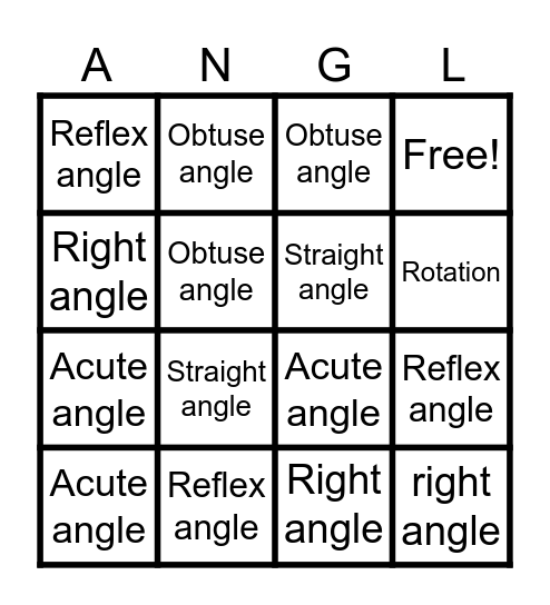 Angles Bingo-Year 8 Bingo Card