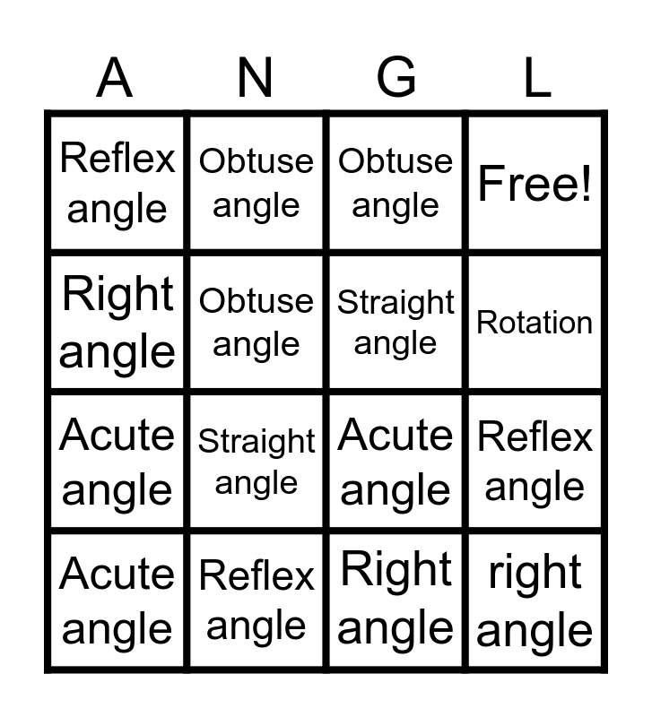 Angles Bingo-Year 8 Bingo Card
