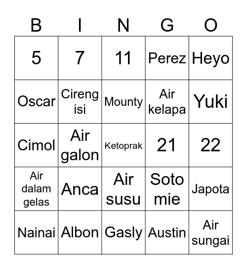 Untitled Bingo Card