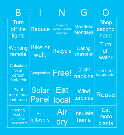 Sustainability Bingo Card