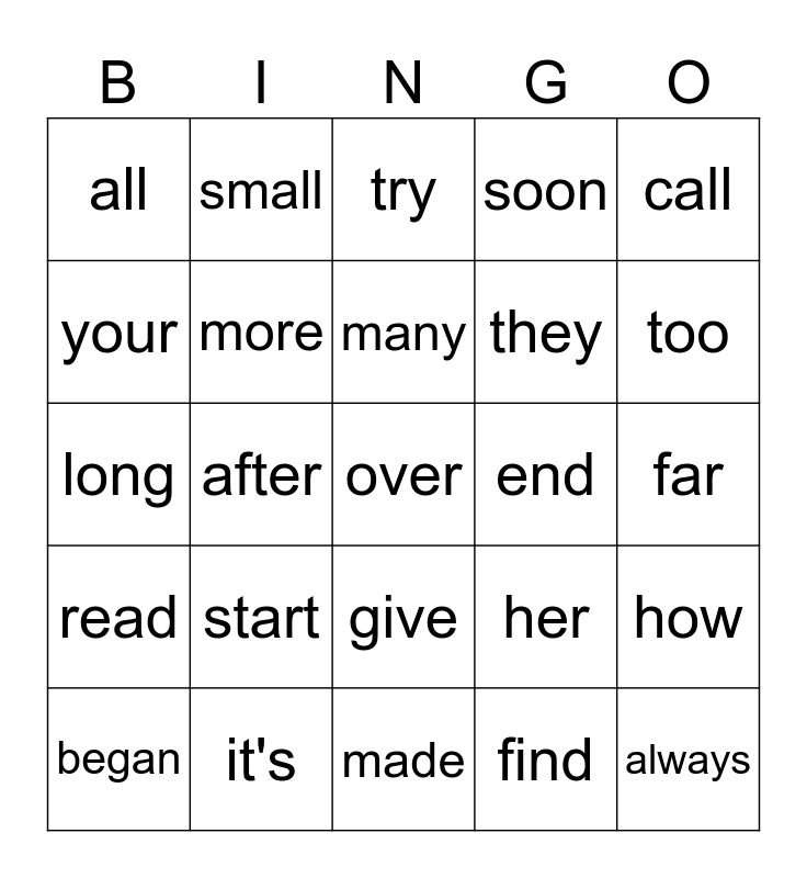 1st Grade Third Quarter Sight Words Bingo Card
