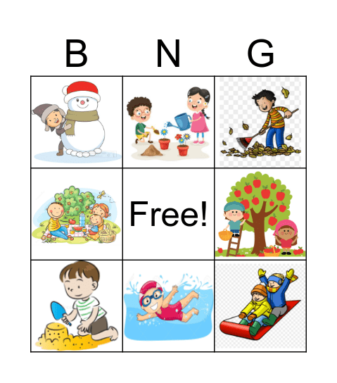 Seasonal activities Bingo Card
