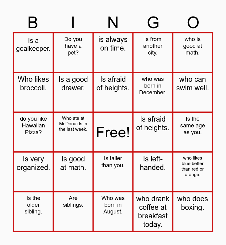 verb to be Bingo Card
