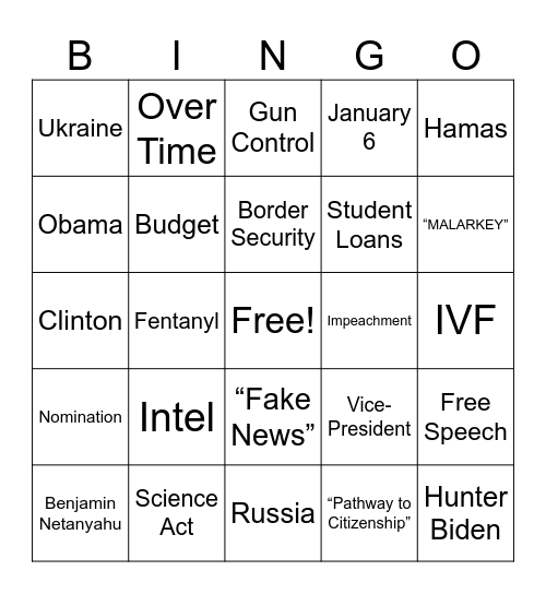 2024 Presidential Debate Bingo Card