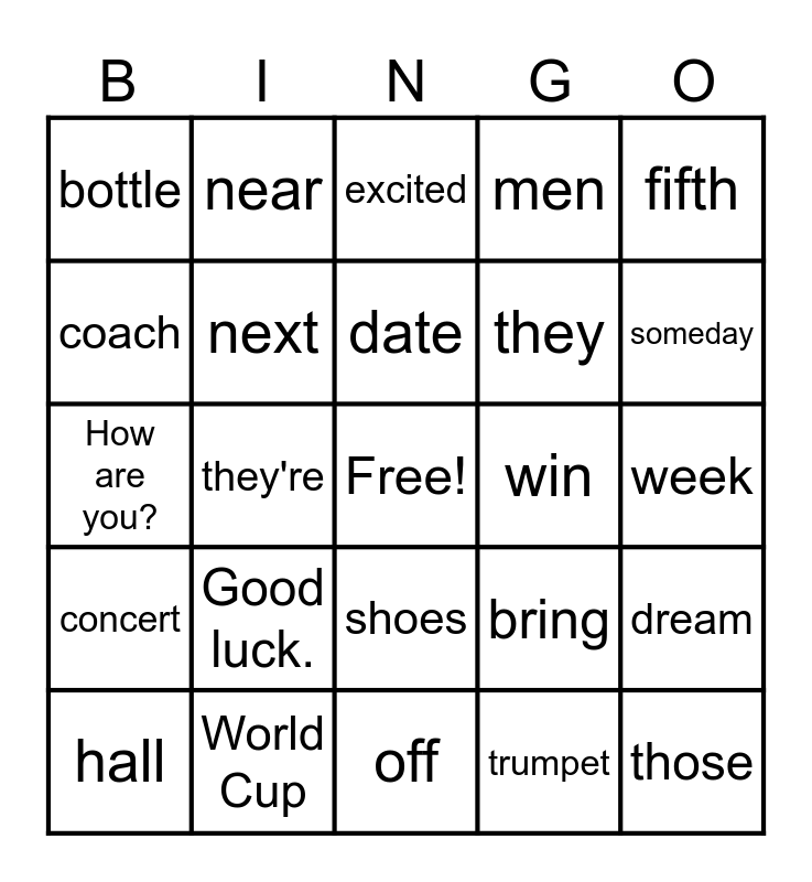 Unit 3 Vocabulary Bingo Card