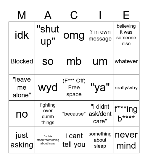 Marcine Bingo Card