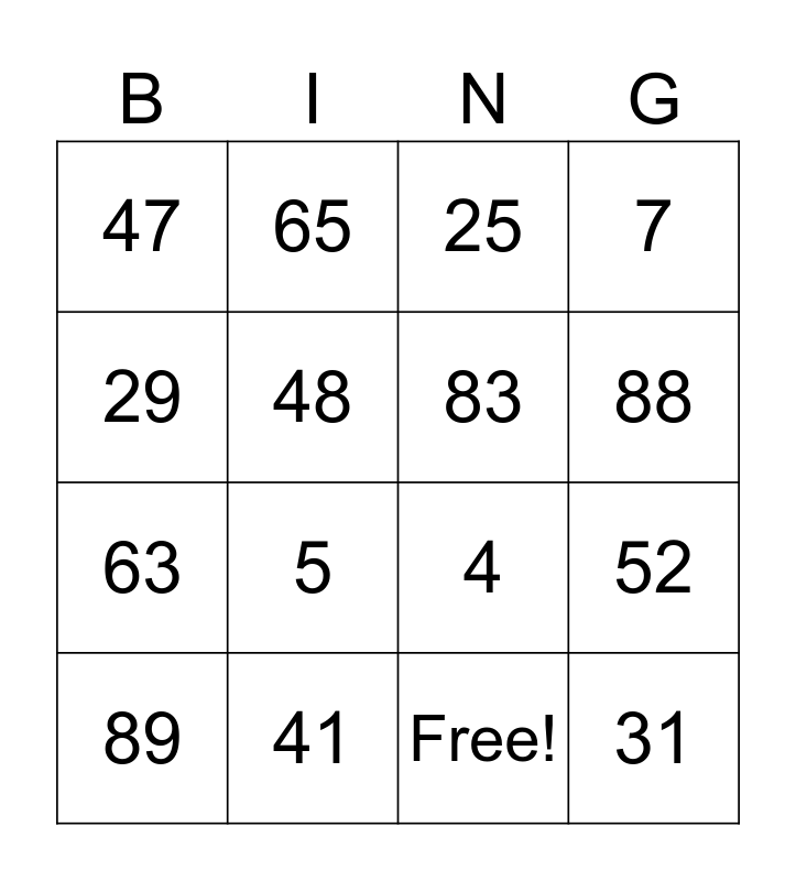 Untitled Bingo Card