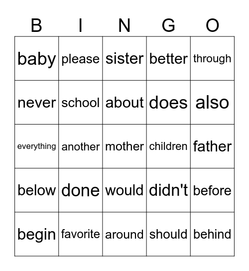 1st Grade Fourth Quarter Sight Words Bingo Card