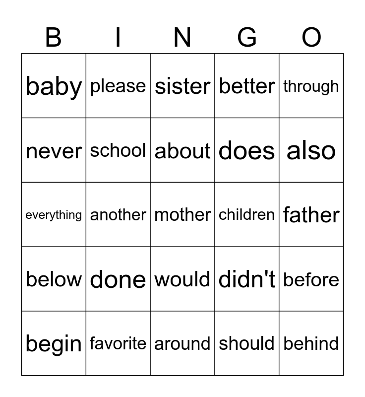 1st Grade Fourth Quarter Sight Words Bingo Card