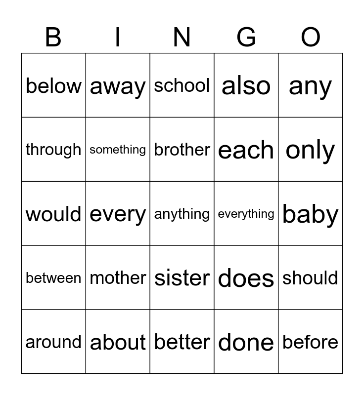 1st Grade Fourth Quarter Sight Words Bingo Card