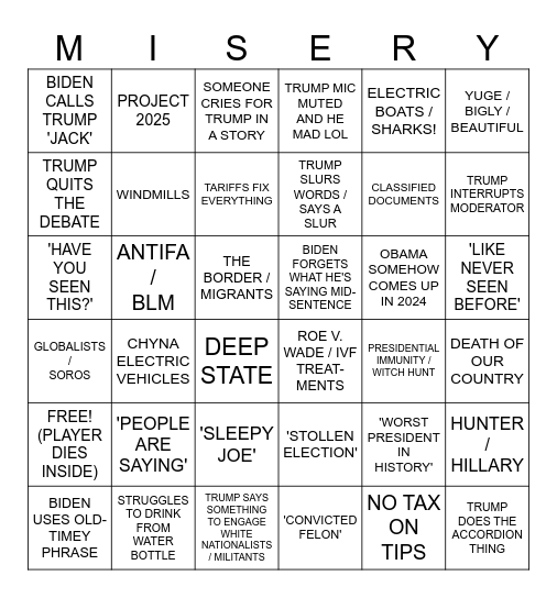 RIP AMERICA! BINGO 2024 Bingo Card