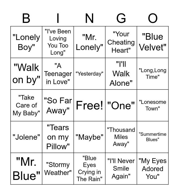 "So BLUE!" Bingo Card