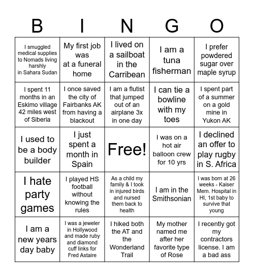 Fascinating Facts Bingo Card