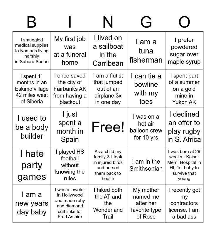 Fascinating Facts Bingo Card