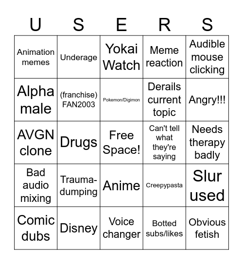User Bingo Card