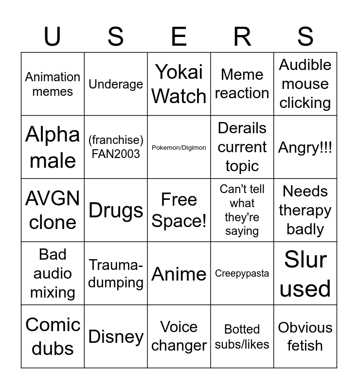 User Bingo Card