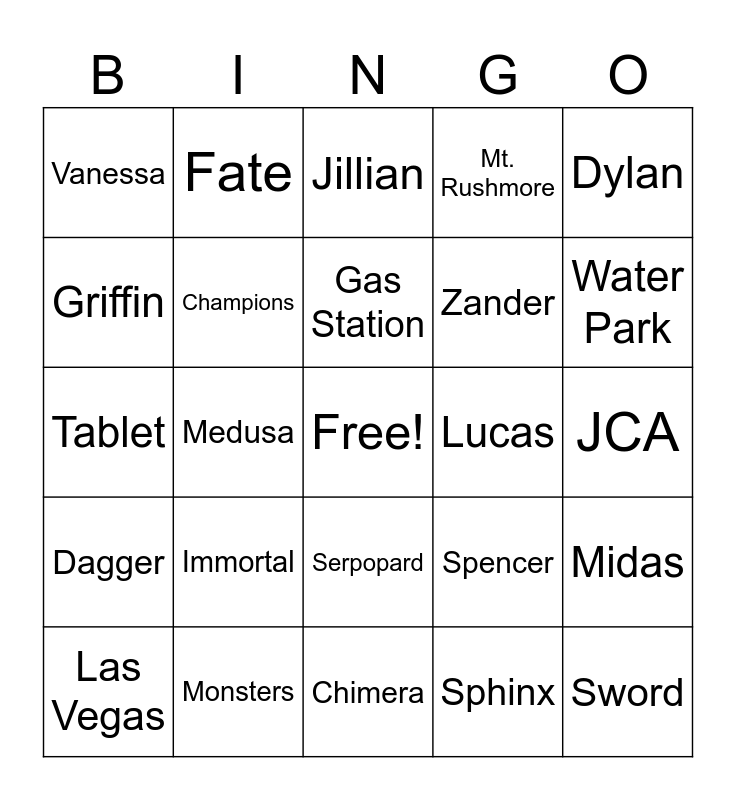 Quest for Life Bingo Card