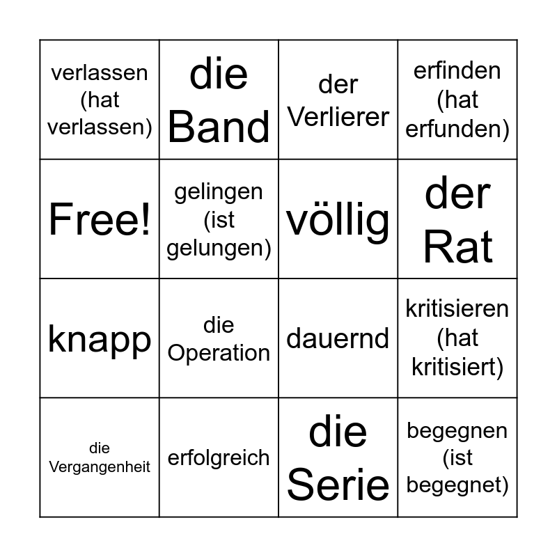 Wortschatz Lektion 2 Bingo Card