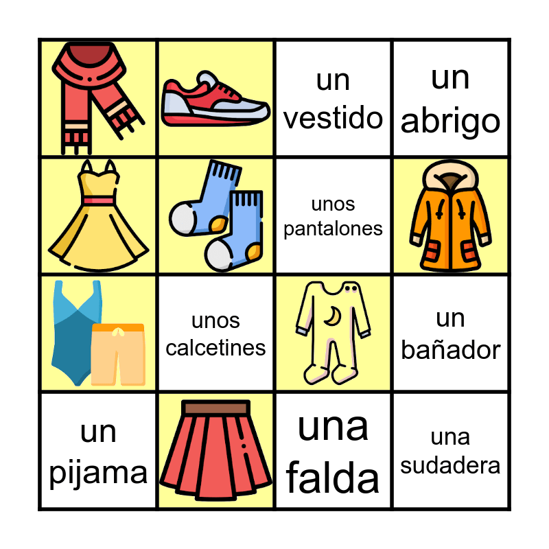 La Ropa Bingo Card