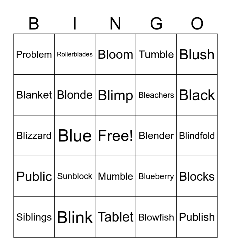 BL- Bingo Card