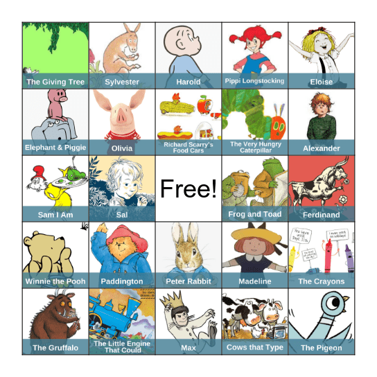 Children's Book Characters Bingo Card