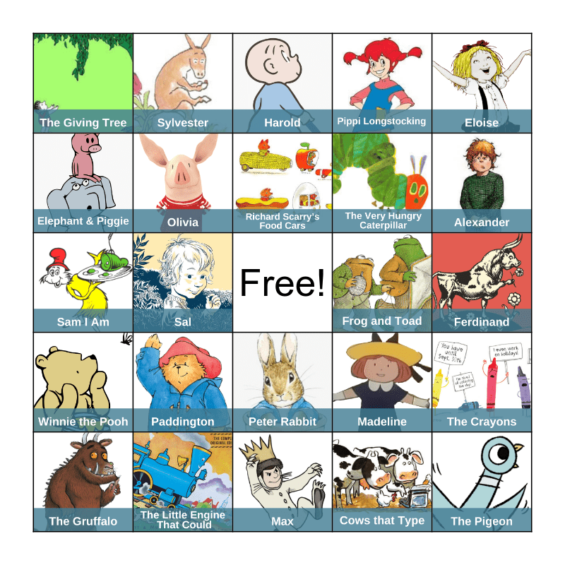 Children's Book Characters Bingo Card