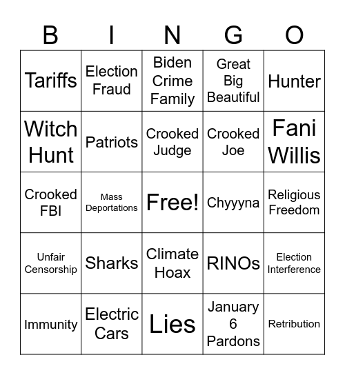 Trump Debate Words Bingo Card