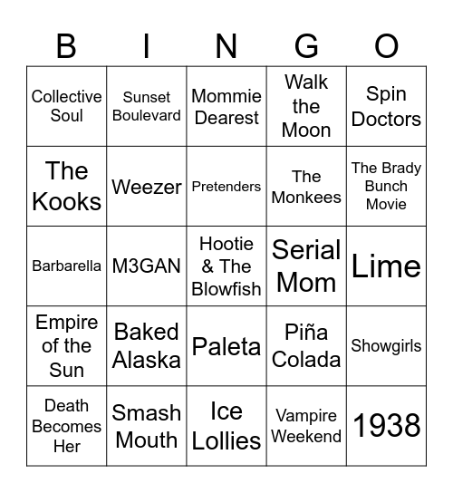 Summer Vibes Playlist, Campy Movies, & Frozen Treats Bingo Card