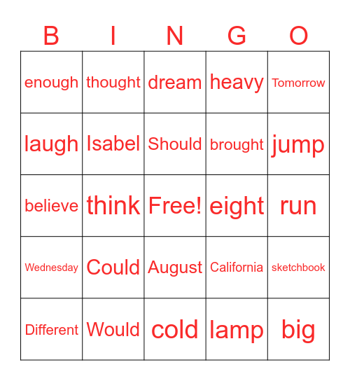 Call sheet Bingo Card