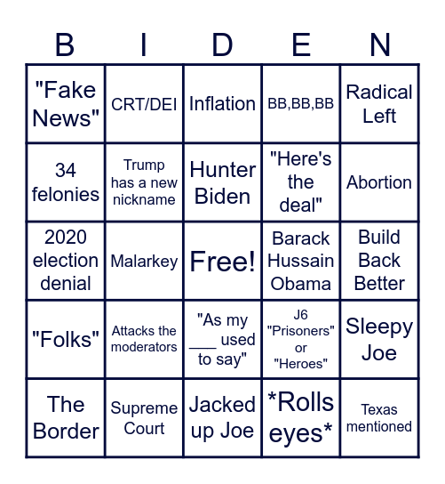 AYD Biden Bingo Card