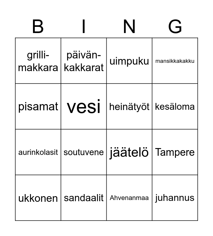 KESÄBINGO Card