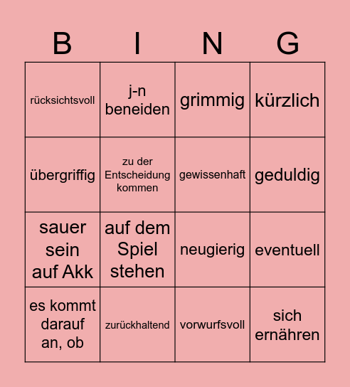 mein seltsamer Mitschüler Bingo Card