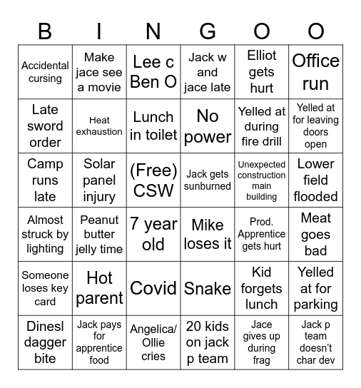 Can’t stop Woodstock Bingo Card