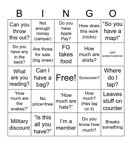 GIFT SHOP BINGO Card