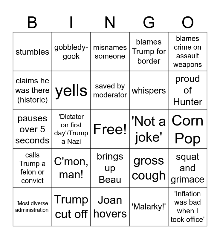 BIDEN DEBATE BINGO Card