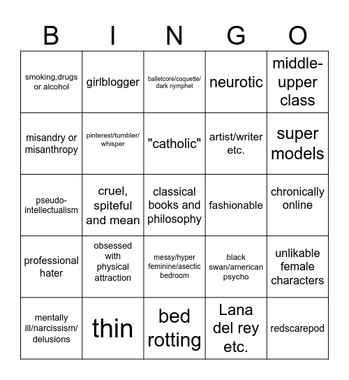 femcel Bingo Card