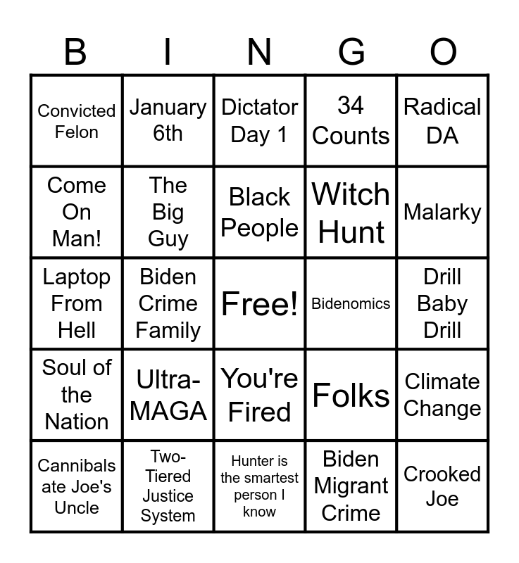 Trump-Biden Debate #1 Bingo Card