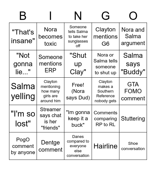 CIV GANG IRL STREAM BINGO Card
