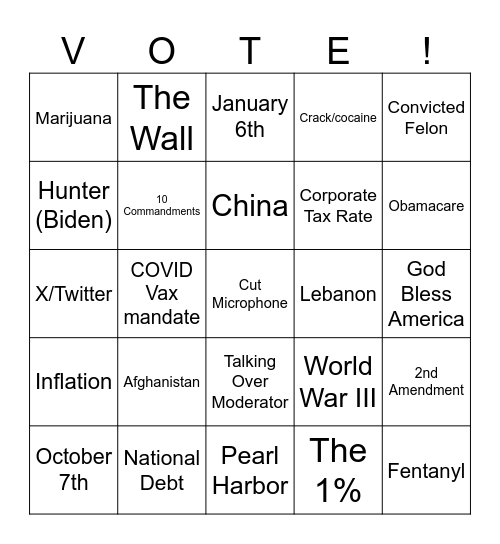 Debate Bingo Card