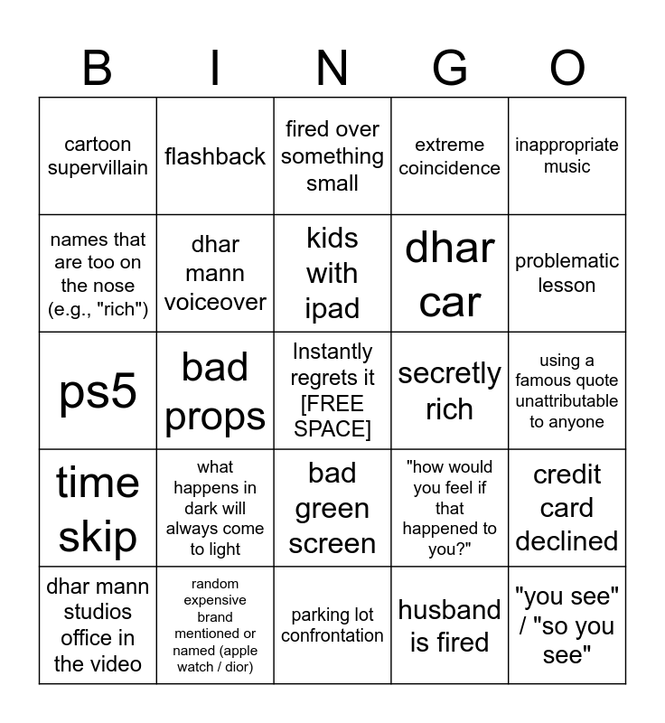 Dhar Mann Bingo v2 Bingo Card