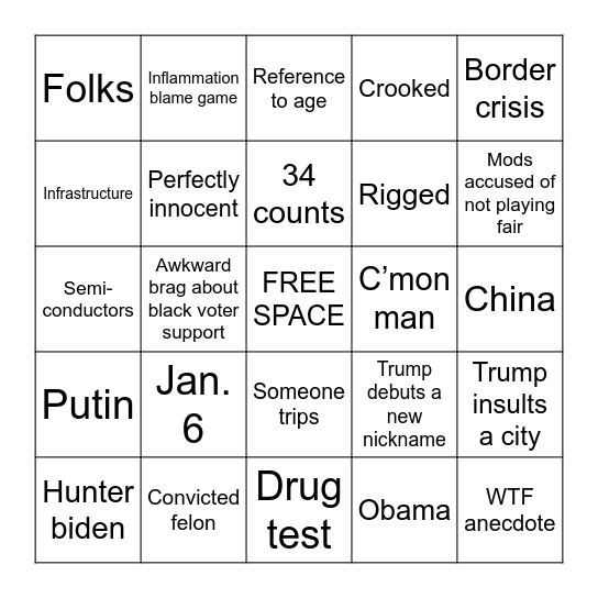 Debate Bingo Card