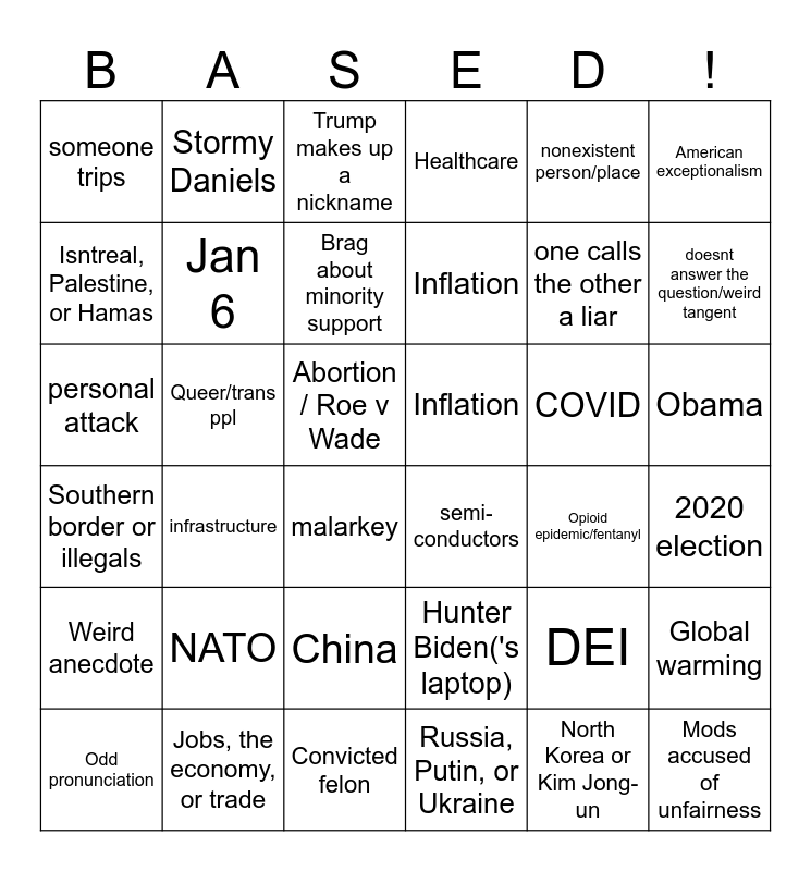 Prez debate bingo Card