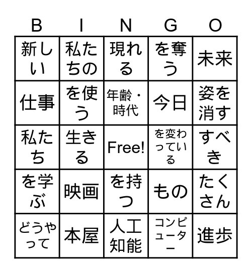 Unit 3 Japanese English Bingo Card