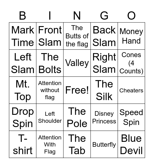 Color Guard Terms Bingo Card