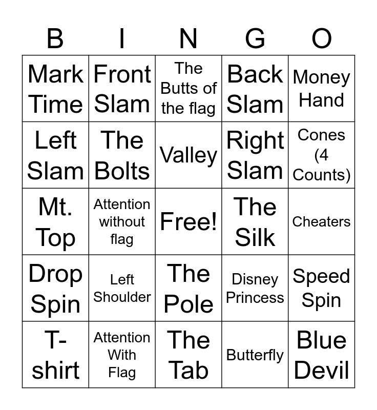 Color Guard Terms Bingo Card