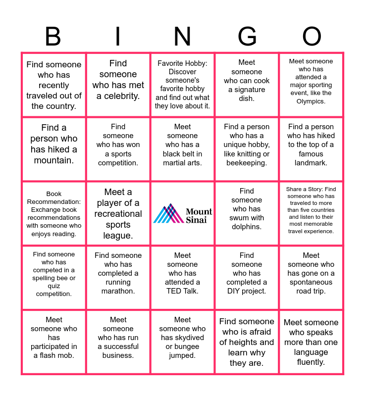 Mount Sinai Human Bingo Card