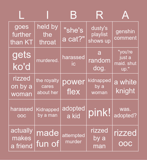 Libra Bingo Card